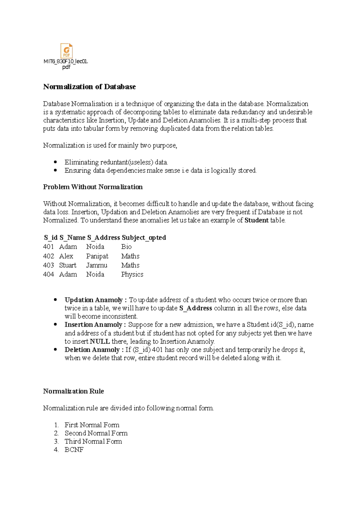 MIT6_830F10_Lecture01: Understanding Database Normalization Concepts ...