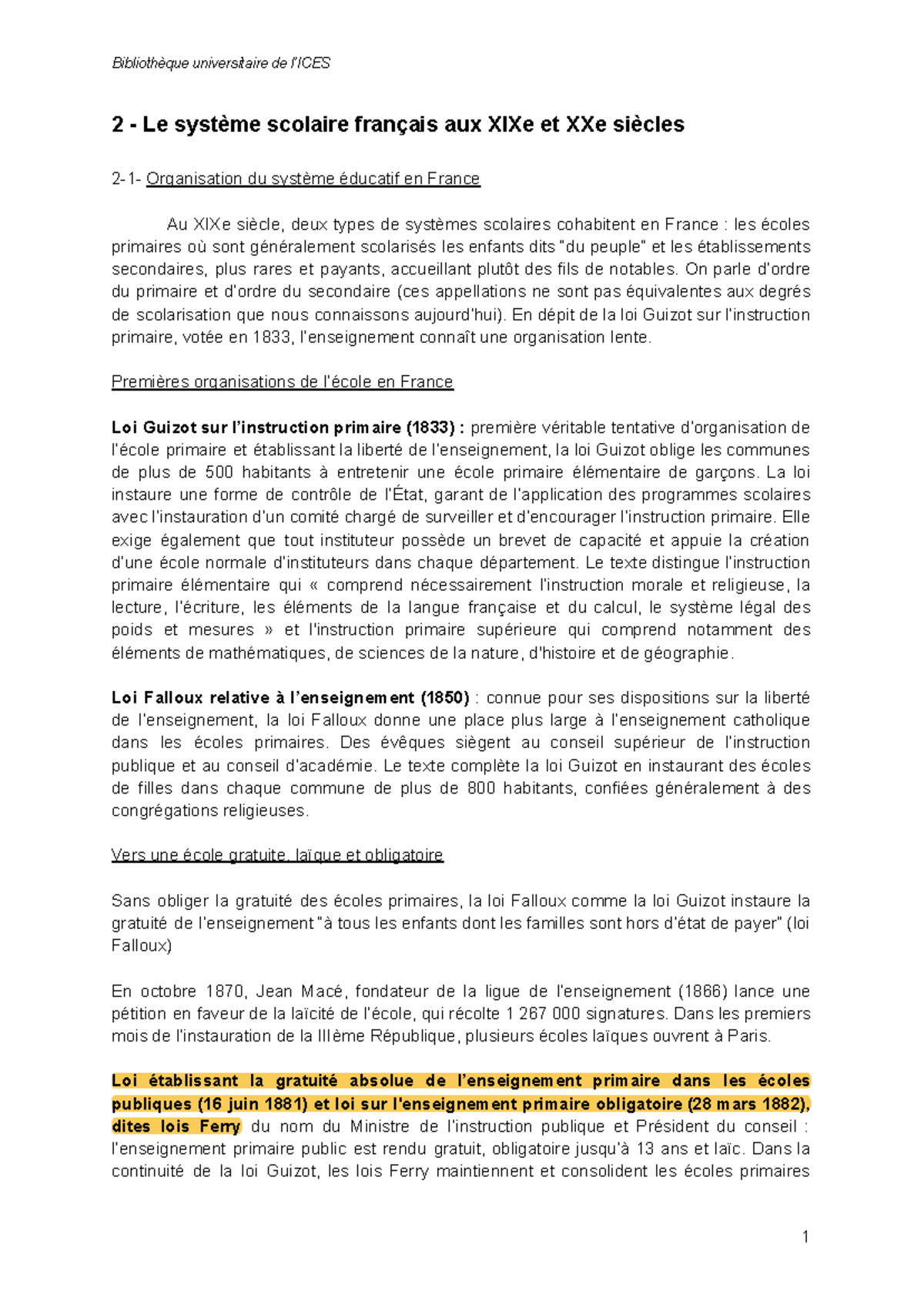 Système Scolaire Français aux XIXe et XXe Siècles - Étude Historique ...