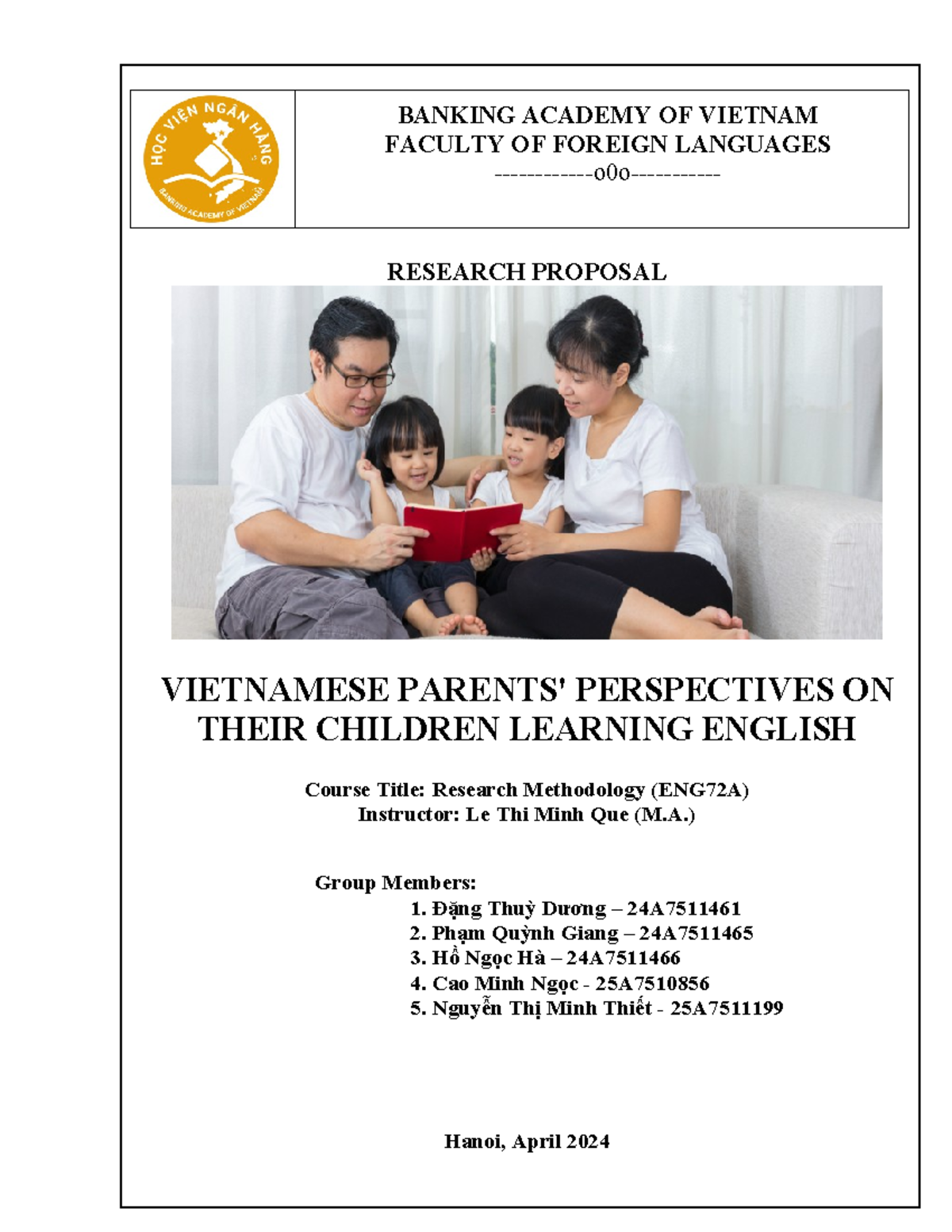 Vietnamese Parents' Views on Children Learning English (ENG72A) - Studocu