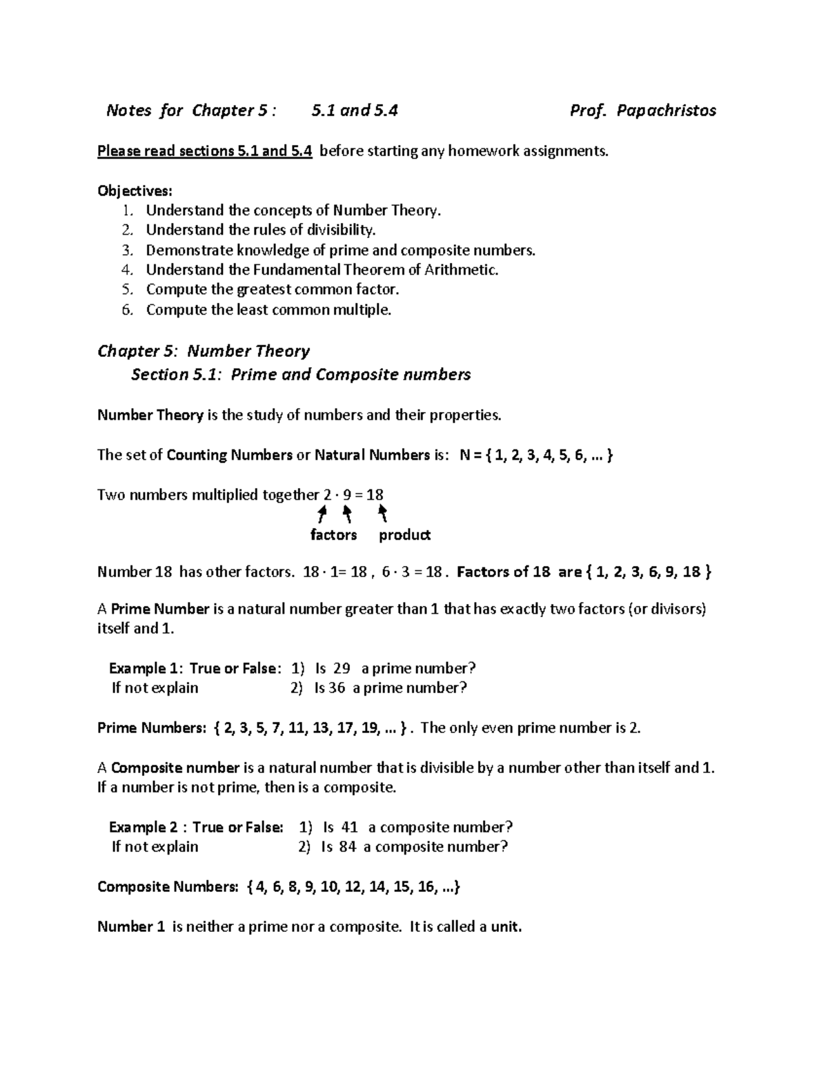 MA 105 Lecture Notes: Chapter 5.1 & 5.4 - Number Theory Concepts - Studocu