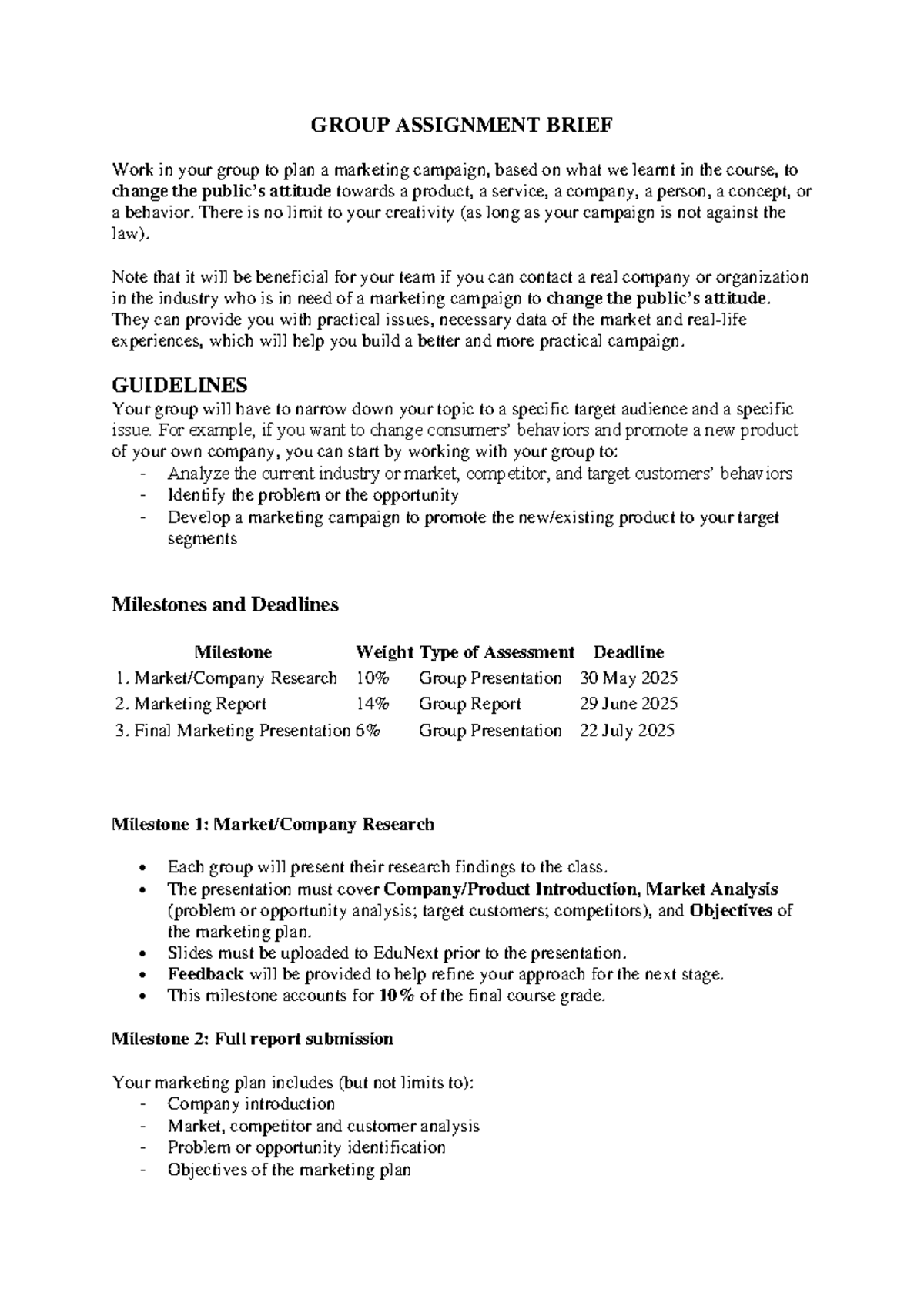 06 05 2025 SU25 MKT201 Group Marketing Campaign Assignment Brief - Studocu
