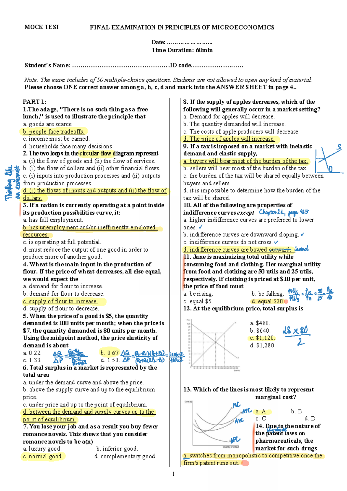 Mock Test B Final Exam in Principles of Microeconomics - Studocu