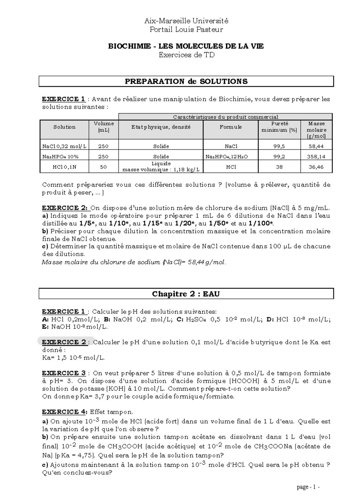 TD Bioch-MV - Jsp - Aix-Marseille Université Portail Louis Pasteur ...