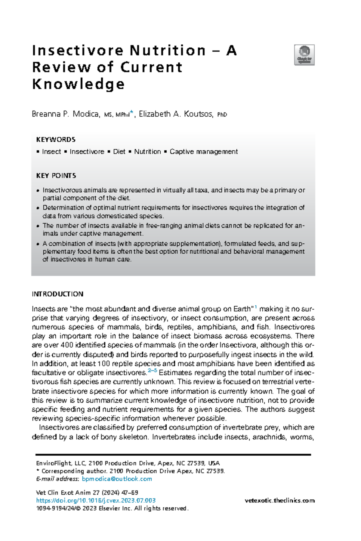 Insectivore Nutrition: A Comprehensive Review of Current Knowledge ...