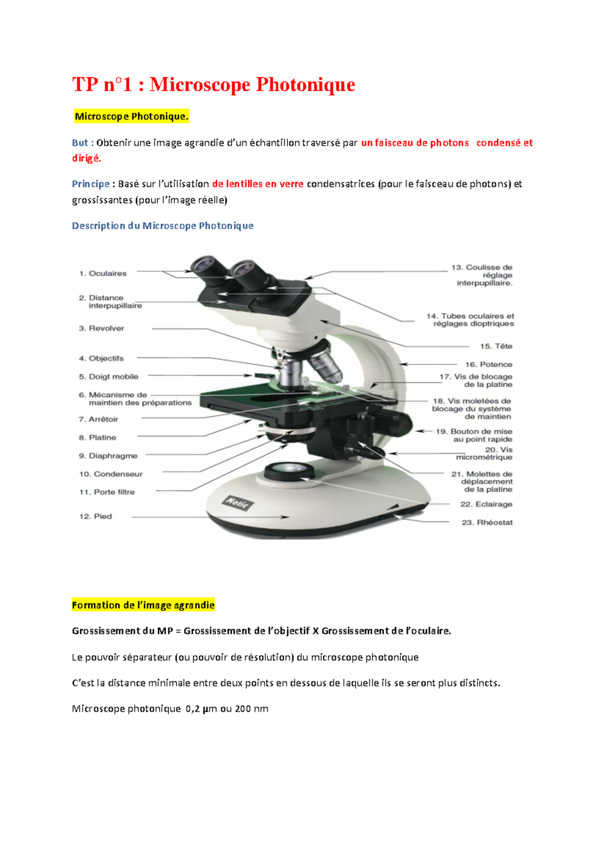 TP 1 2 Microscopes - Travaux pratiques en biologie cellulaire portant ...
