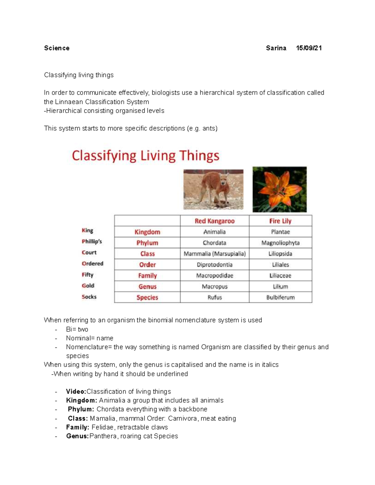 BIO 15 09 21 - Classifying Living Things: Linnaean System Overview ...