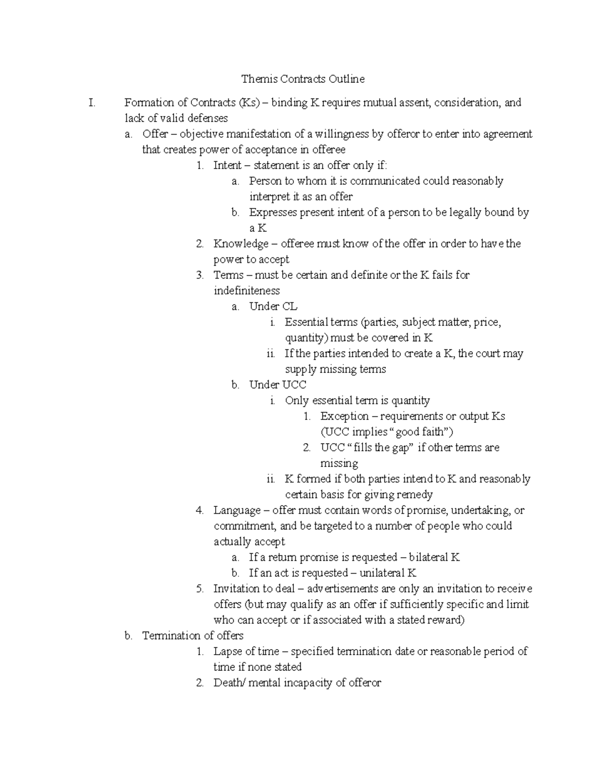Themis Contracts Outline: Key Principles of Contract Formation and ...
