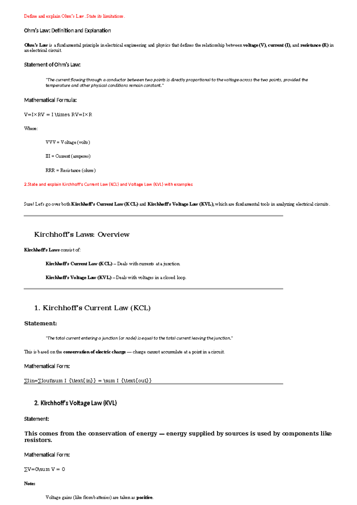 Ohm's Law: Definition, Explanation, and Limitations - Exam Notes - Studocu
