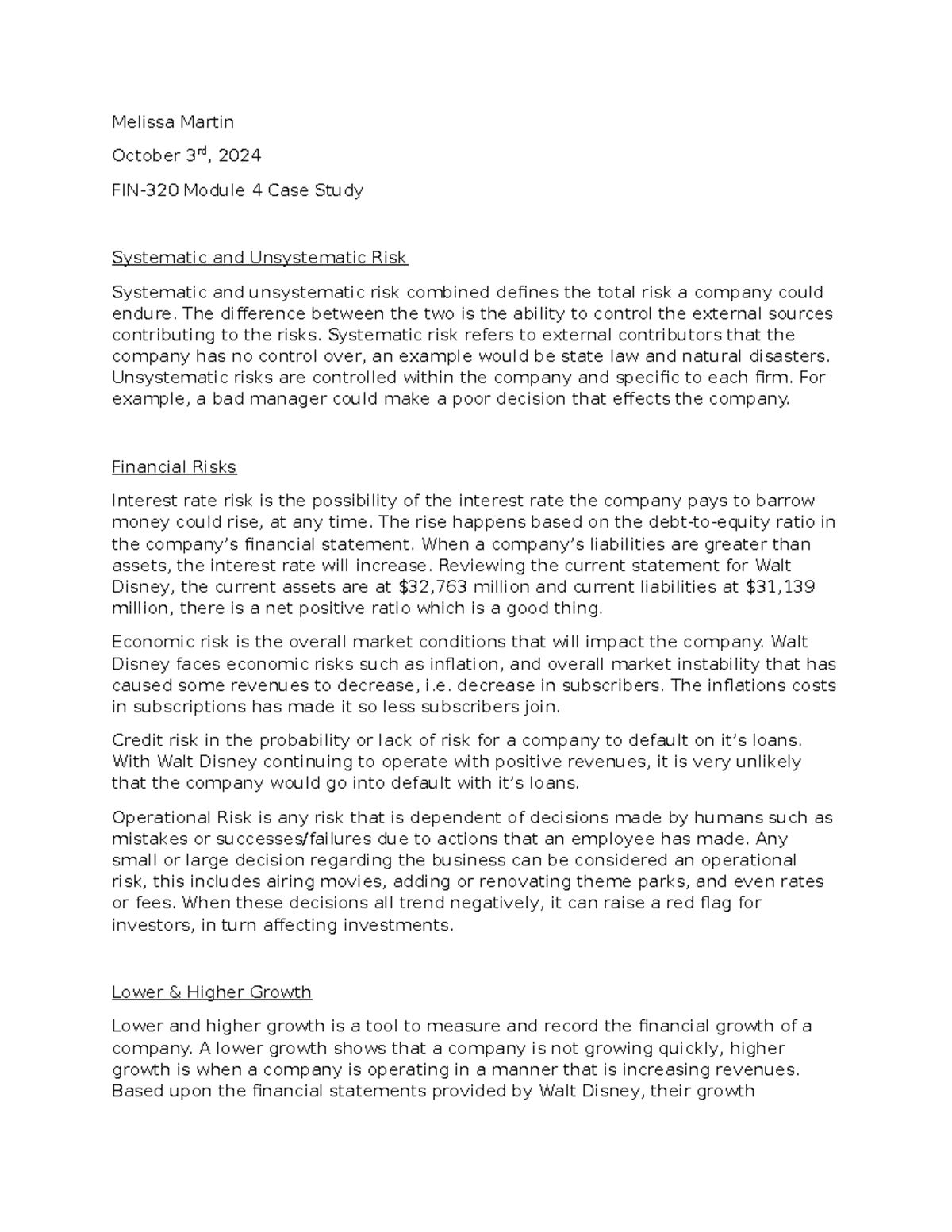 FIN 320 Module 4 Case Study - Melissa Martin October 3rd, 2024 FIN-320 Module 4 Case Study - Studocu