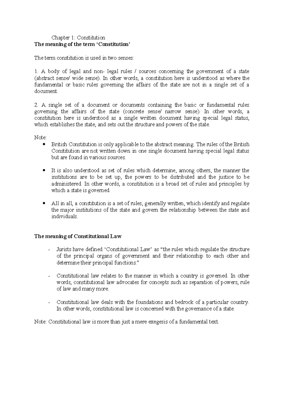 Chapter 1 - constitutional law - Chapter 1: Constitution The meaning of ...