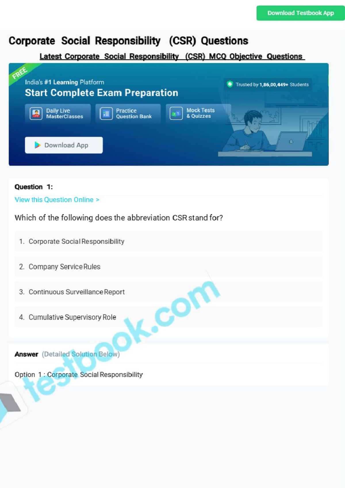 CSR Multiple Choice Questions - Course Code 5FAD0C87F1DA62DB12A77FEC ...