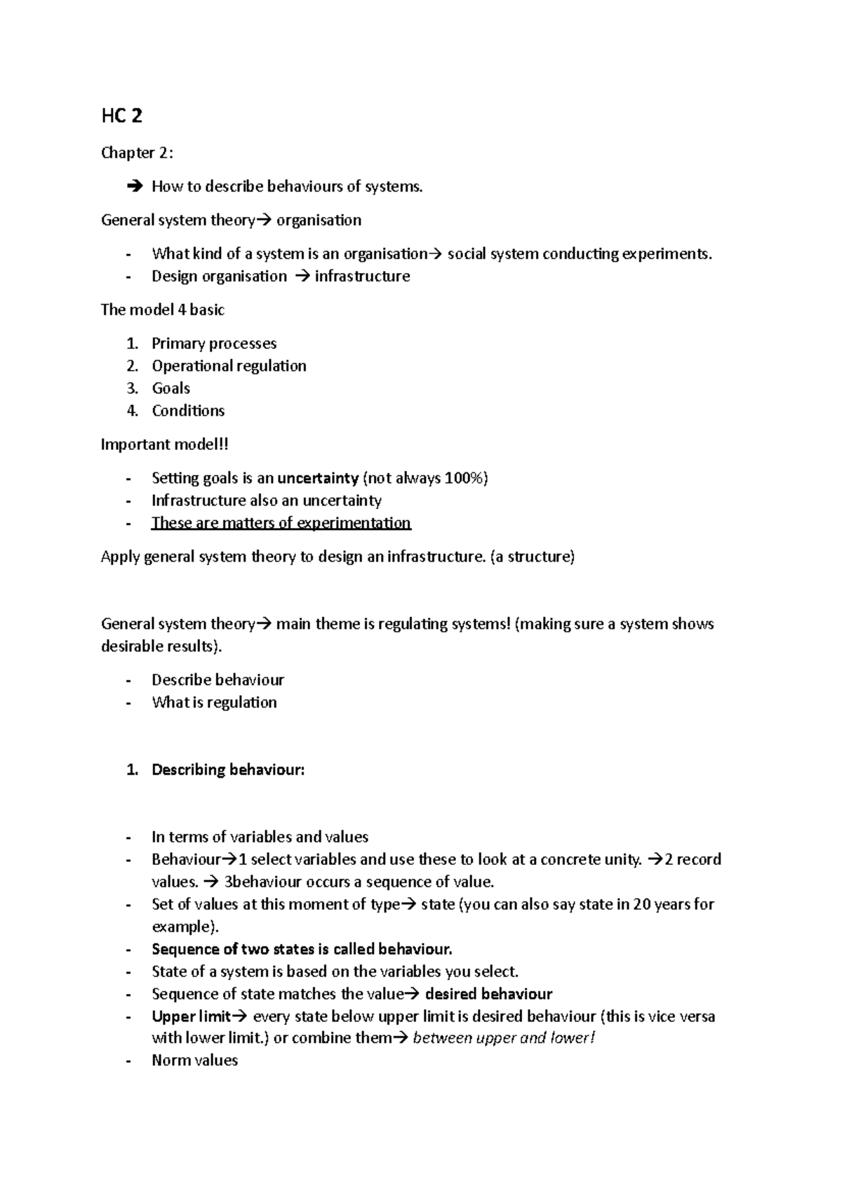 HC 2 ST - aantekeningen van hoorcollege 2 van het vak systeem theorie ...