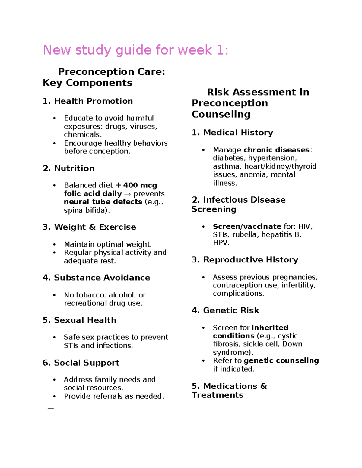 Nursing Study Guide: Preconception Counseling & Contraceptive Methods ...