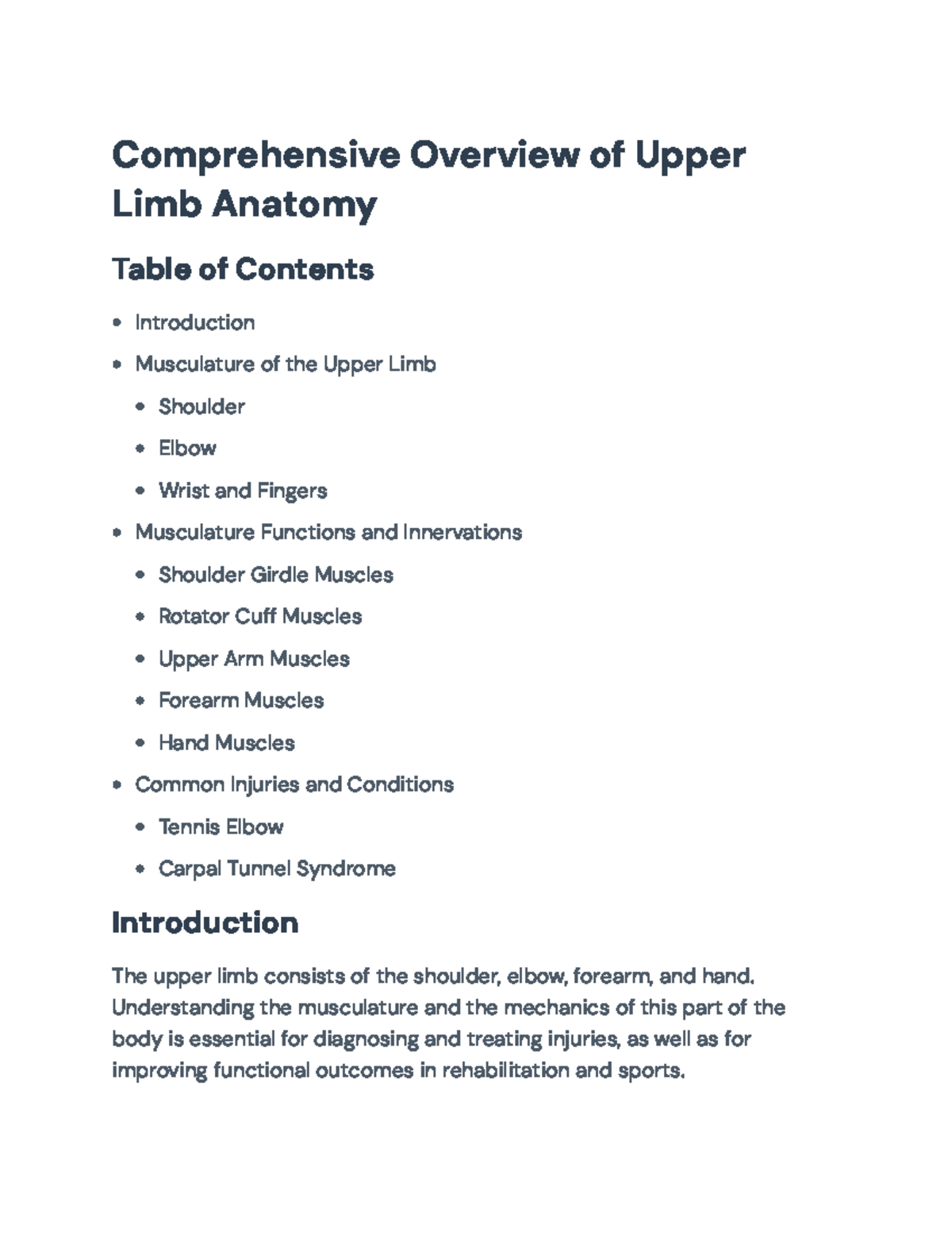 Comprehensive Overview of Upper Limb Anatomy and Common Conditions ...