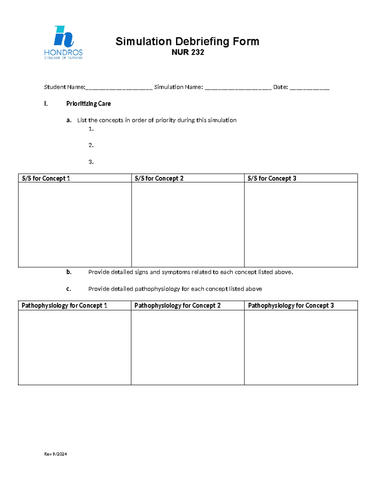 NUR 232 FA24 Simulation Debriefing and Nursing Interventions Guide - Studocu