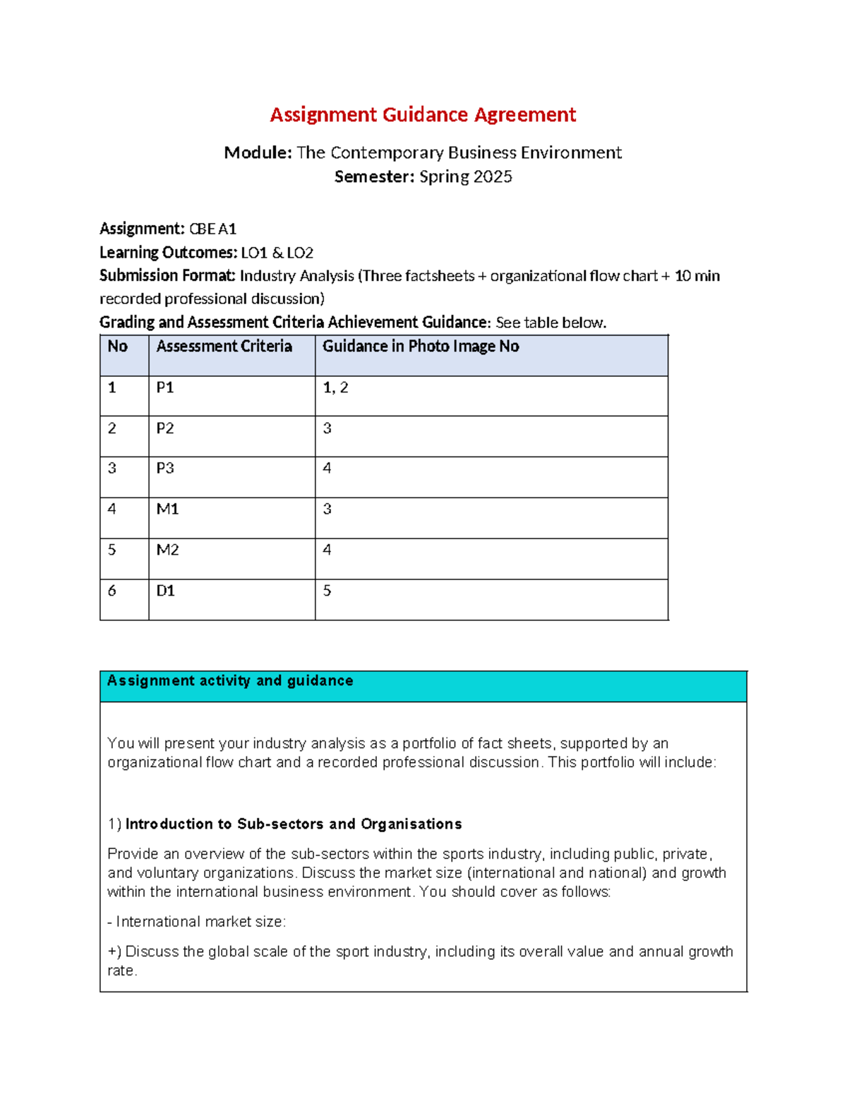 2024-2025 CBE Assignment Guidance Agreement Template (Sunderland ...
