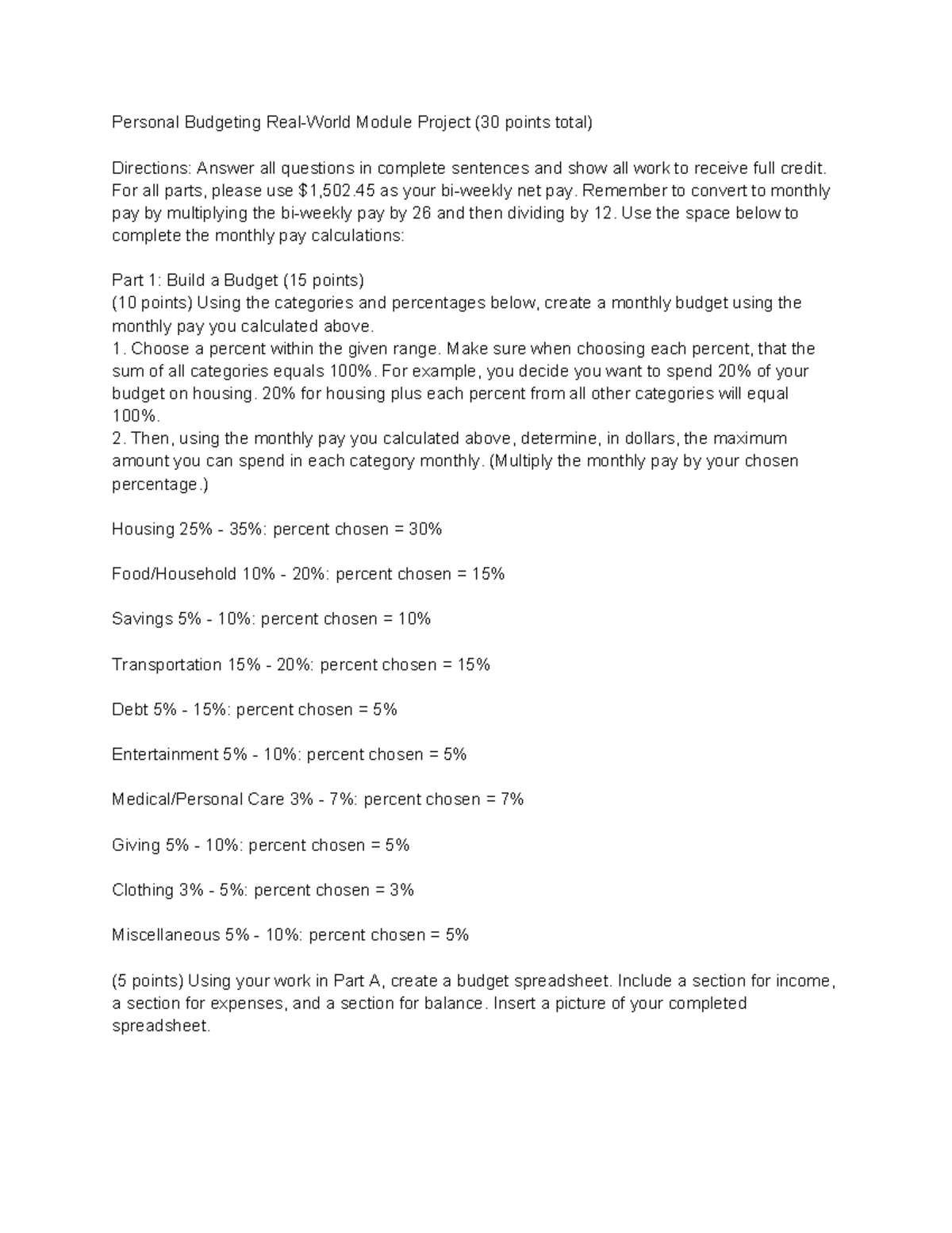 Personal Budgeting Project: Real-World Application (30 pts Total) - Studocu