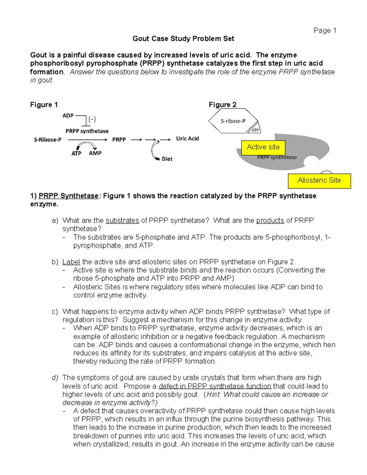 Gout Pogil Case - Homework - Page 1 Gout Case Study Problem Set Gout is ...