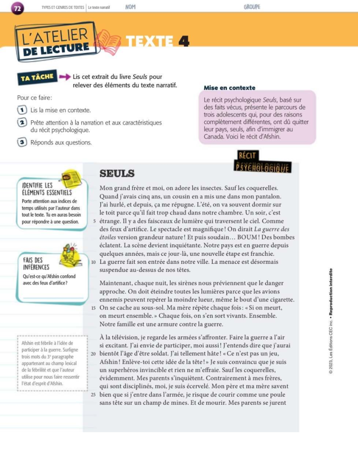 TYPES ET GENRES DE TEXTES : Analyse du Récit Narratif dans "Seuls ...