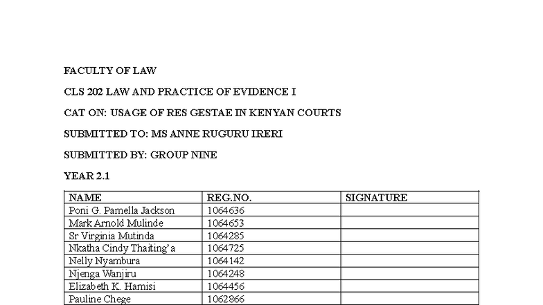 CLS 202: Usage of Res Gestae in Kenyan Courts - A Critical Analysis ...