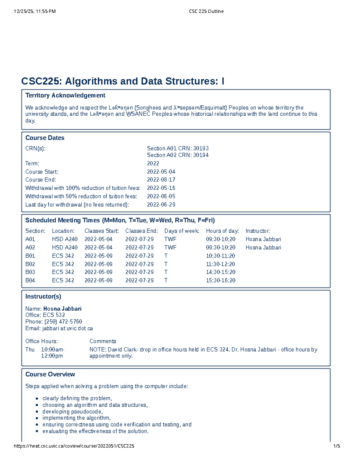 CSC 225 Outline: Algorithms and Data Structures Course Overview - Studocu