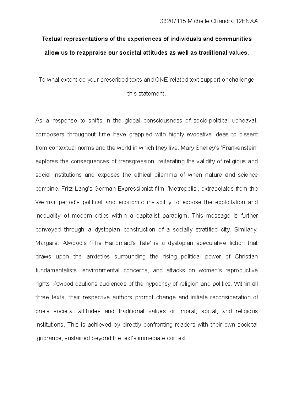 33207115 12ENXA Essay Notes: Textual Representations of Societal ...