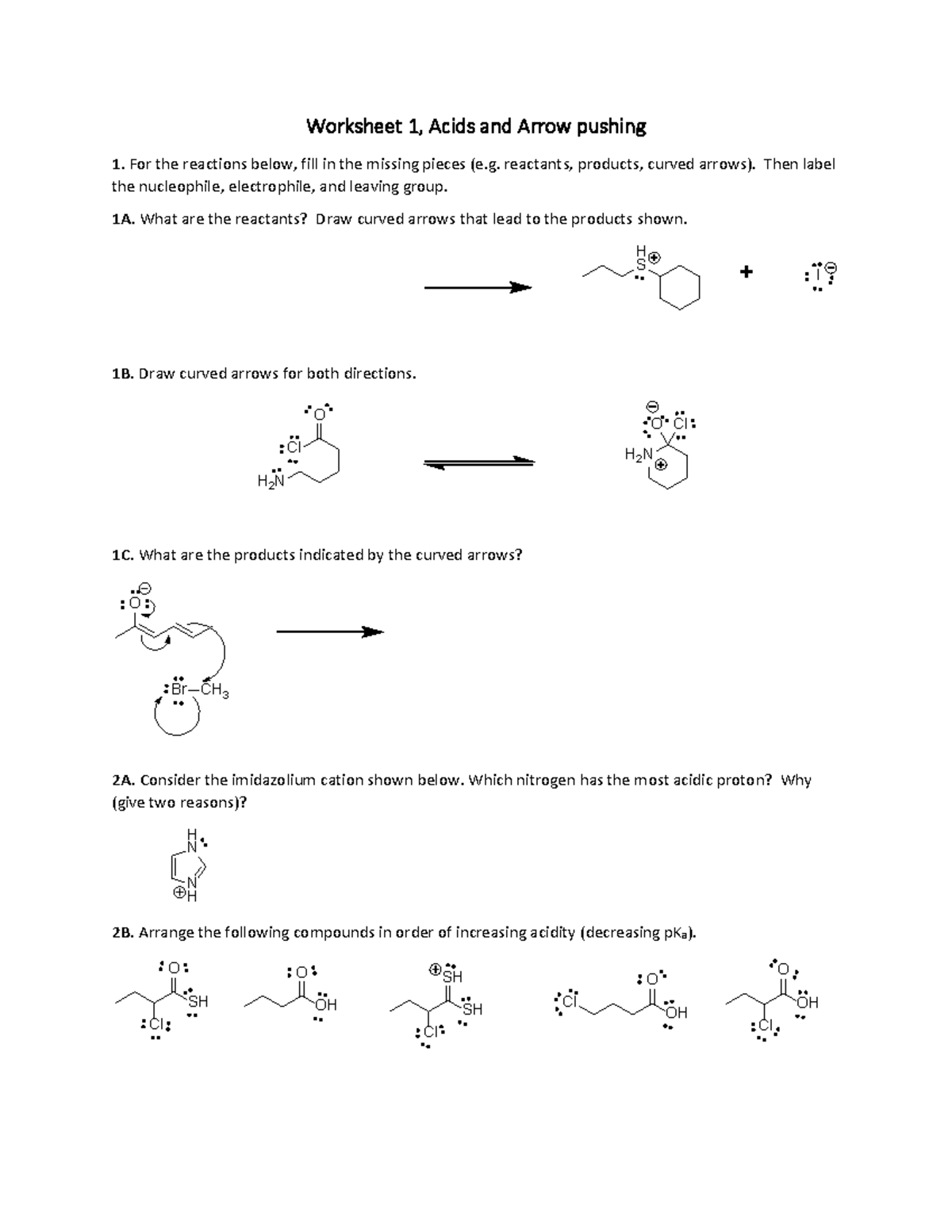 Worksheet 1: Acids, Arrow Pushing & Reaction Mechanisms - Studocu