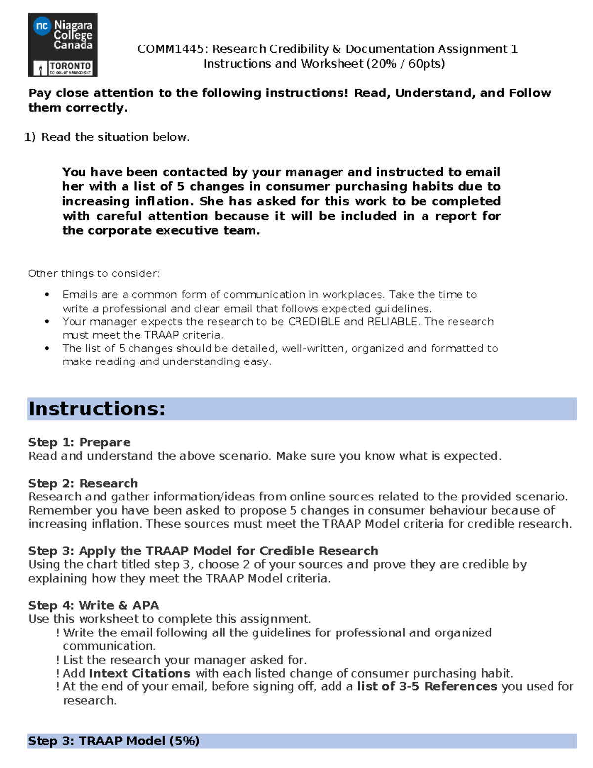 COMM1445 Research Credibility & Documentation Assignment 1 Worksheet ...