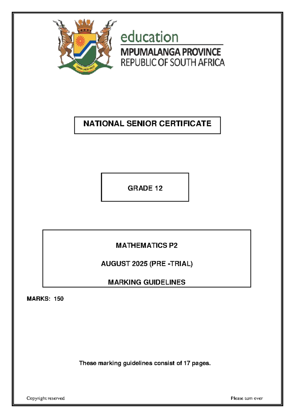 Mathematics P2 Pre-Trial Marking Guidelines 2025 - Studocu