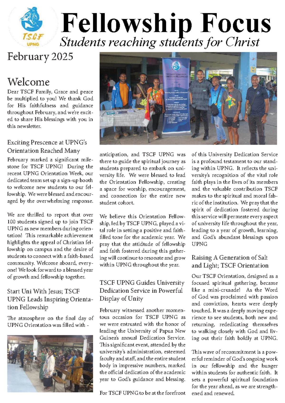 TSCF UPNG Newsletter: February 2025 Highlights and Dedication Service ...
