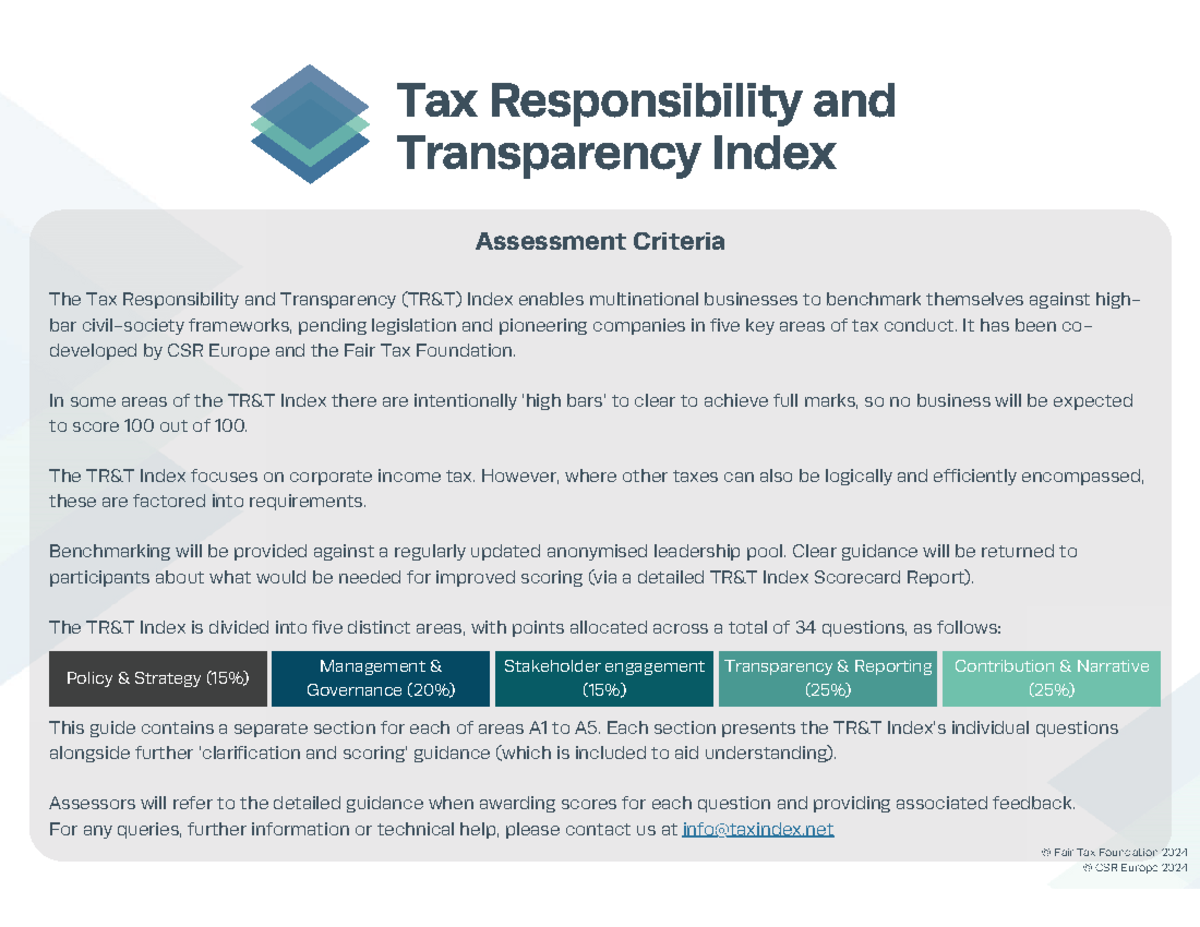 TRT-Index Assessment Criteria: Tax Responsibility & Transparency Guide ...