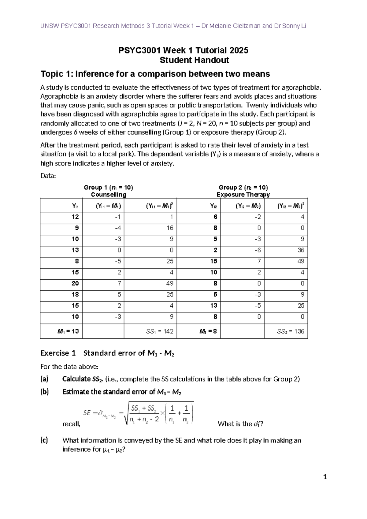 PSYC3001 Week 1 Tutorial Handout 2025 - PSYC3001 Week 1 Tutorial 2025 ...