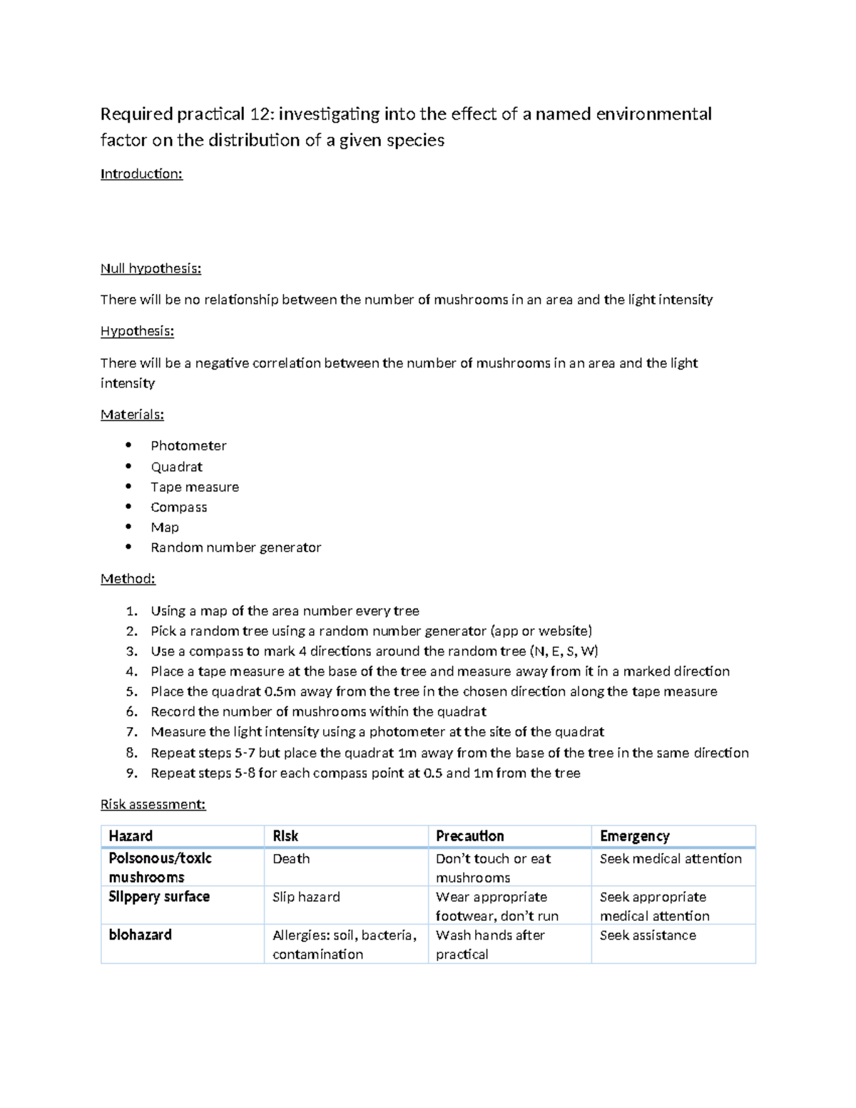 Required Practical 12: Investigating Light Intensity on Mushroom ...