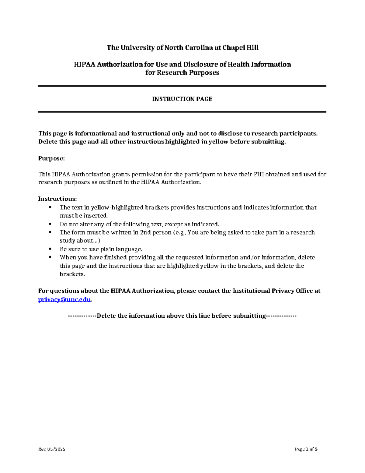 HIPAA Authorization for Research Purposes - UNC CH Instructions - Studocu