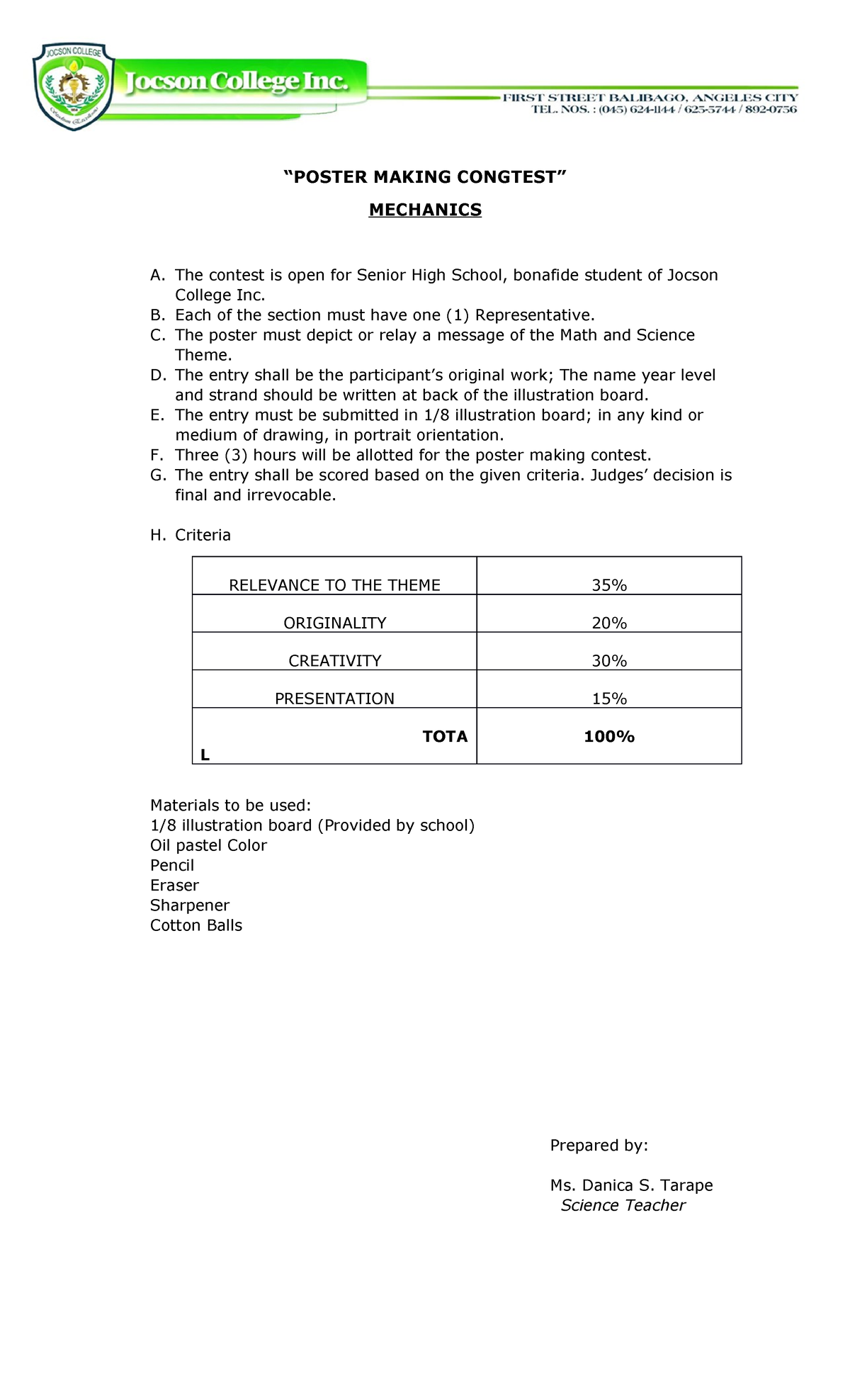 Poster Making Contest Mechanics: Guidelines for SHS Participants - Studocu