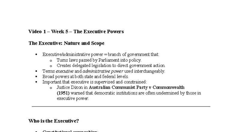 Week 5 Video Notes: The Executive Branch - Powers & Members Overview ...