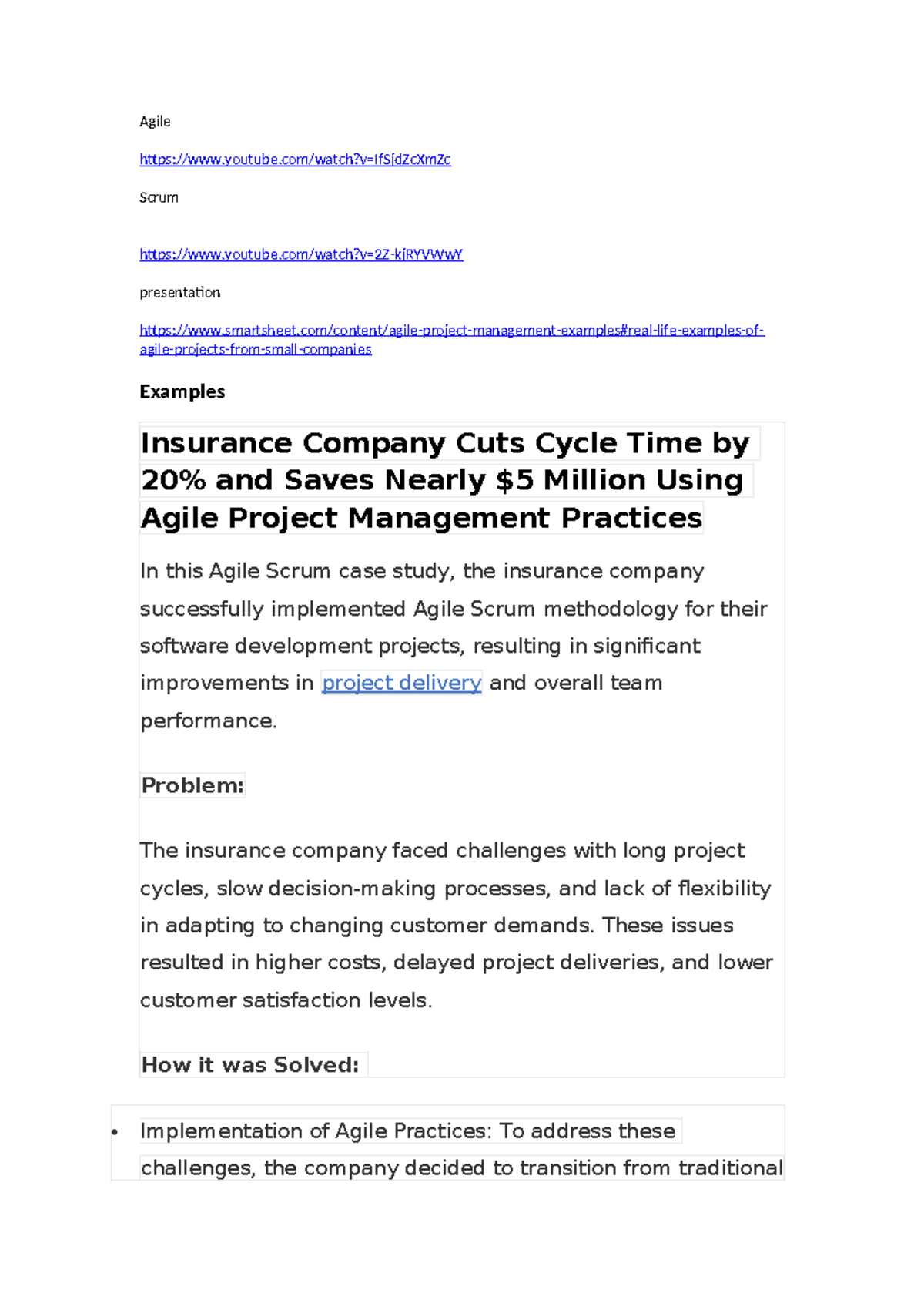 Agile Scrum Case Study: Insurance Co. Cuts Cycle Time & Costs - Studeersnel