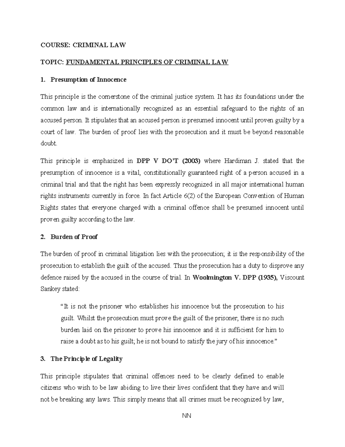 CRIMINAL LAW: Fundamental Principles Overview and Key Concepts - Studocu