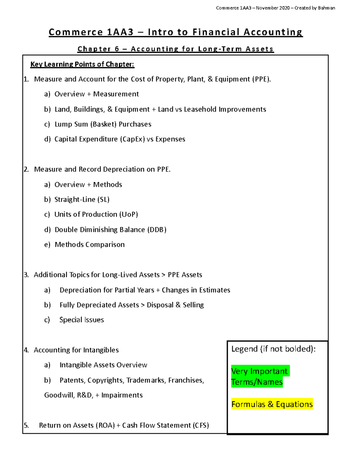 Accounting Commerce 1AA3 Chapter 6 Review: Long-Term Assets Insights ...