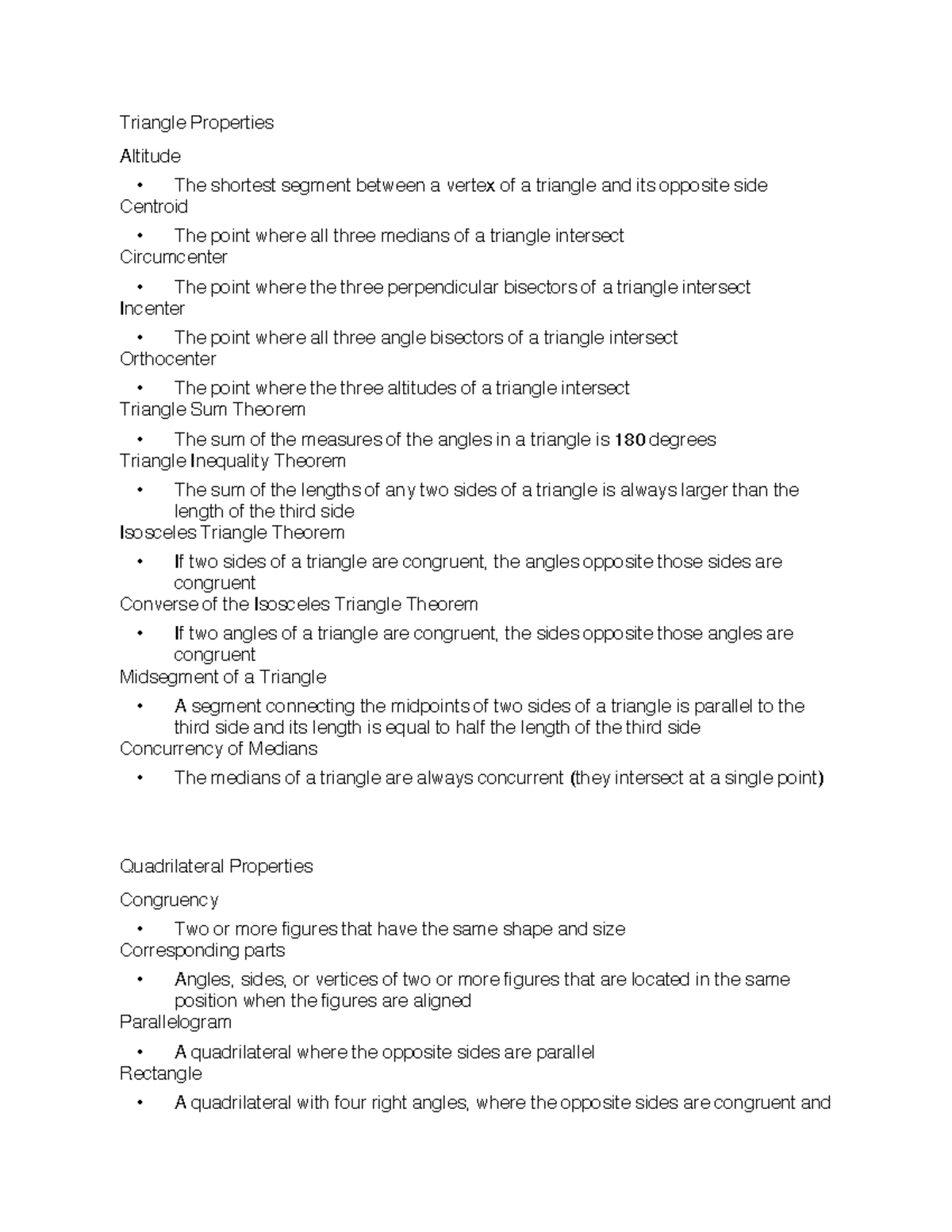 Geometry Module 2 FLVS Notes: Triangle and Quadrilateral Properties ...