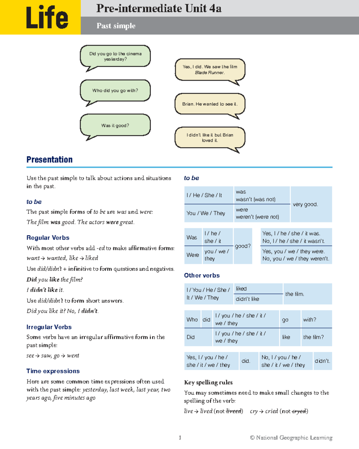 86541 Pre-Intermediate GW Unit 4a: Past Simple Tense Overview - Studocu