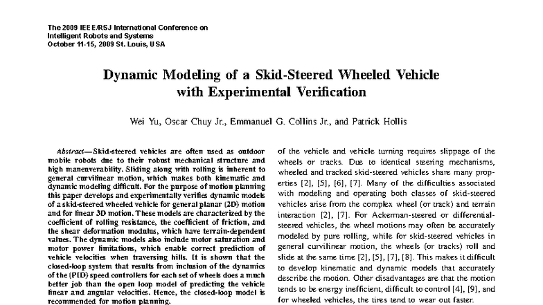 Dynamic Modeling of Wheeled Vehicles for 2D and 3D Motion - IROS 2009 ...