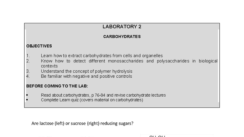 LAB 2: Carbohydrates Extraction & Detection Worksheet 2022 - Studocu