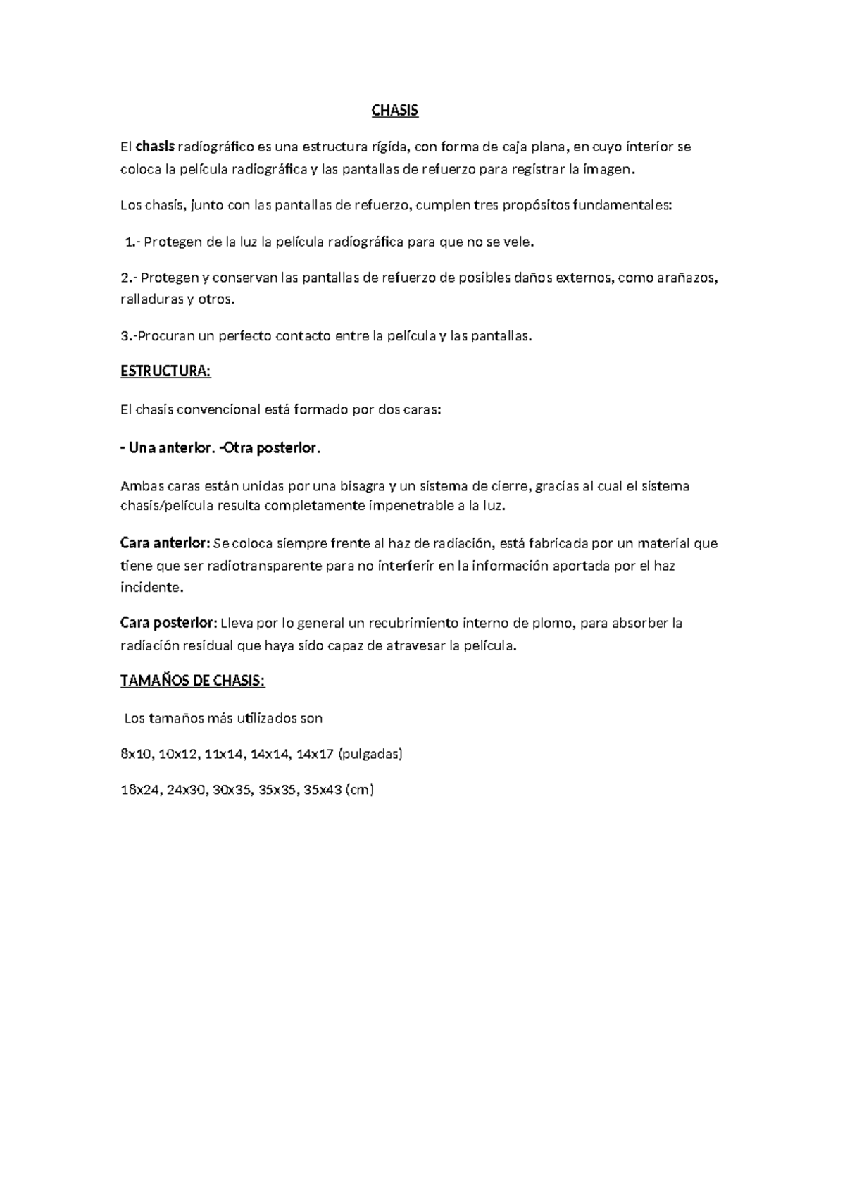 Equipos de Rayos X y Chasis: Conceptos Clave y Estructura - Studocu