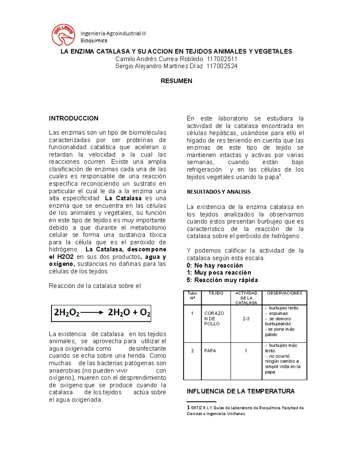 56622222 La Enzima Catalasa y Su Accion en Tejidos Animales y Vegetales ...