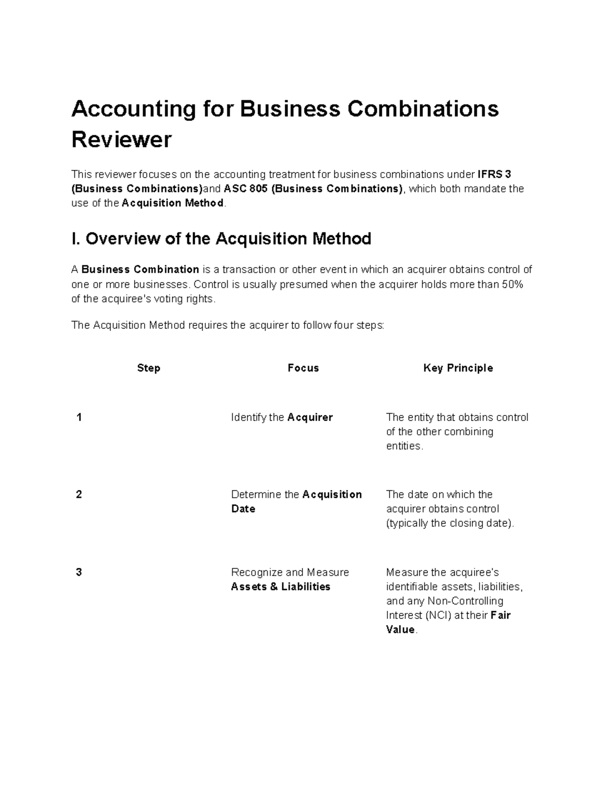 Accounting for Business Combinations: IFRS 3 & ASC 805 Review - Studocu