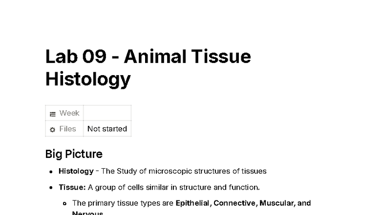 Lab 09 - Overview of Animal Tissue Histology and Key Features - Studocu
