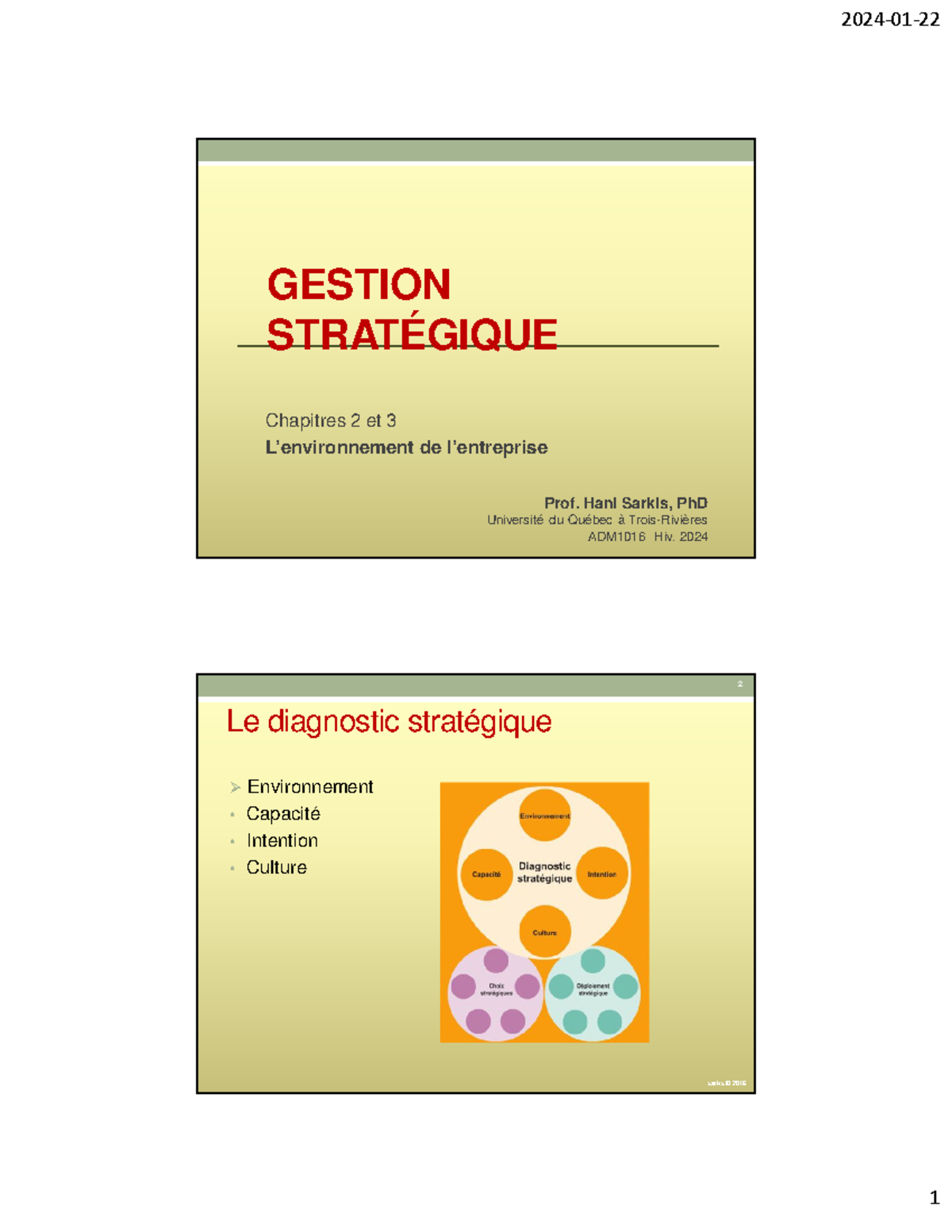 ADM1016 - Chapitres 2 et 3 : Environnement et Diagnostic Stratégique ...