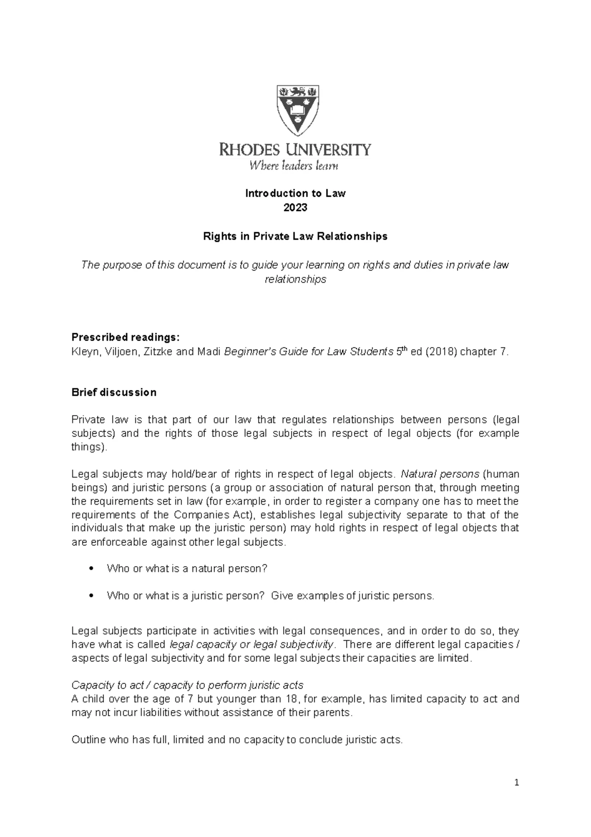 Class notes on subjective rightsl - OBJECTIVE LAW AND SUBJECTIVE RIGHTS ...