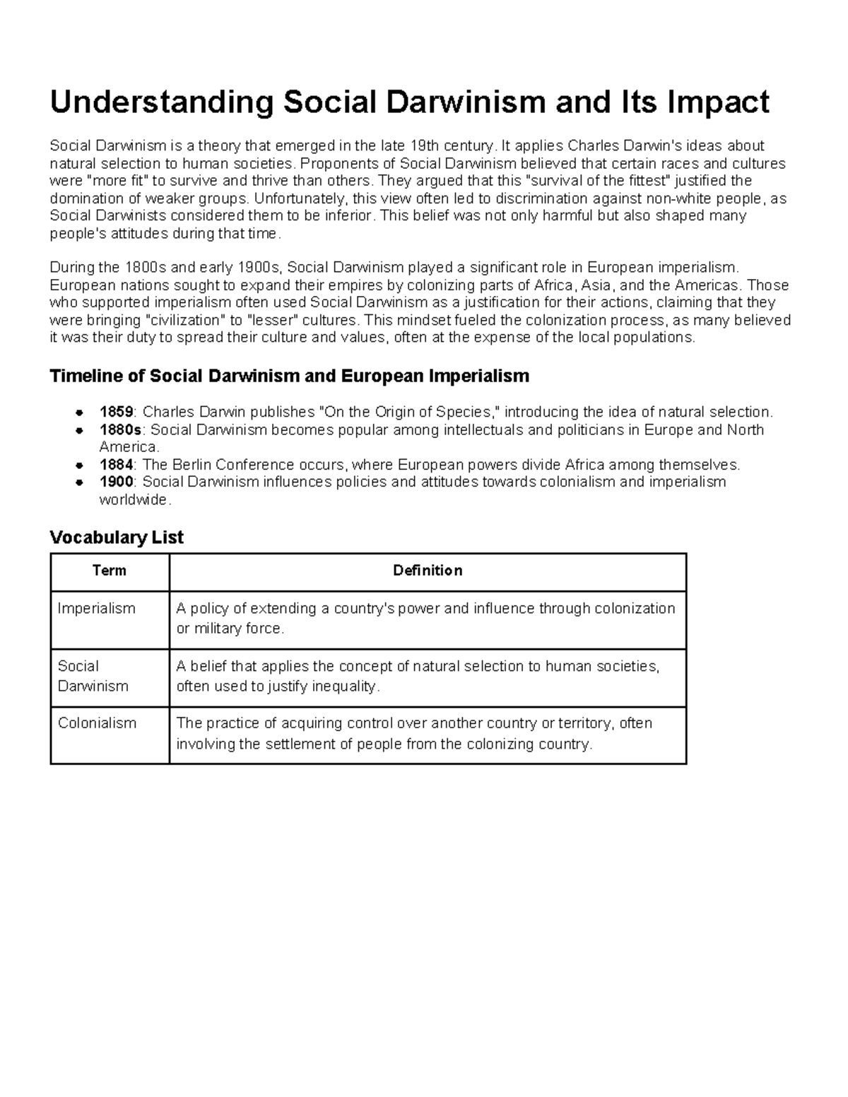 5.1 Social Darwinism: Imperialism Motives and Historical Context - Studocu